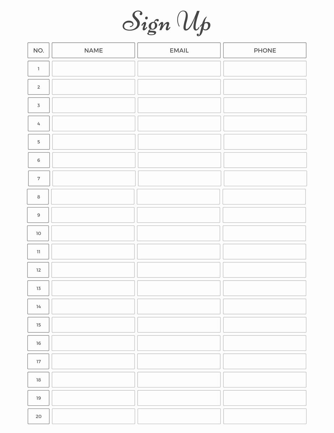 Basic Sign up Sheet - Etsy