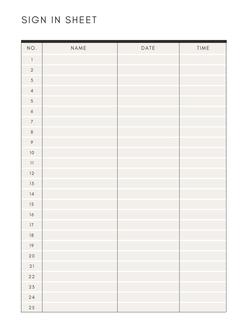 Simple Sign in Sheet - Etsy