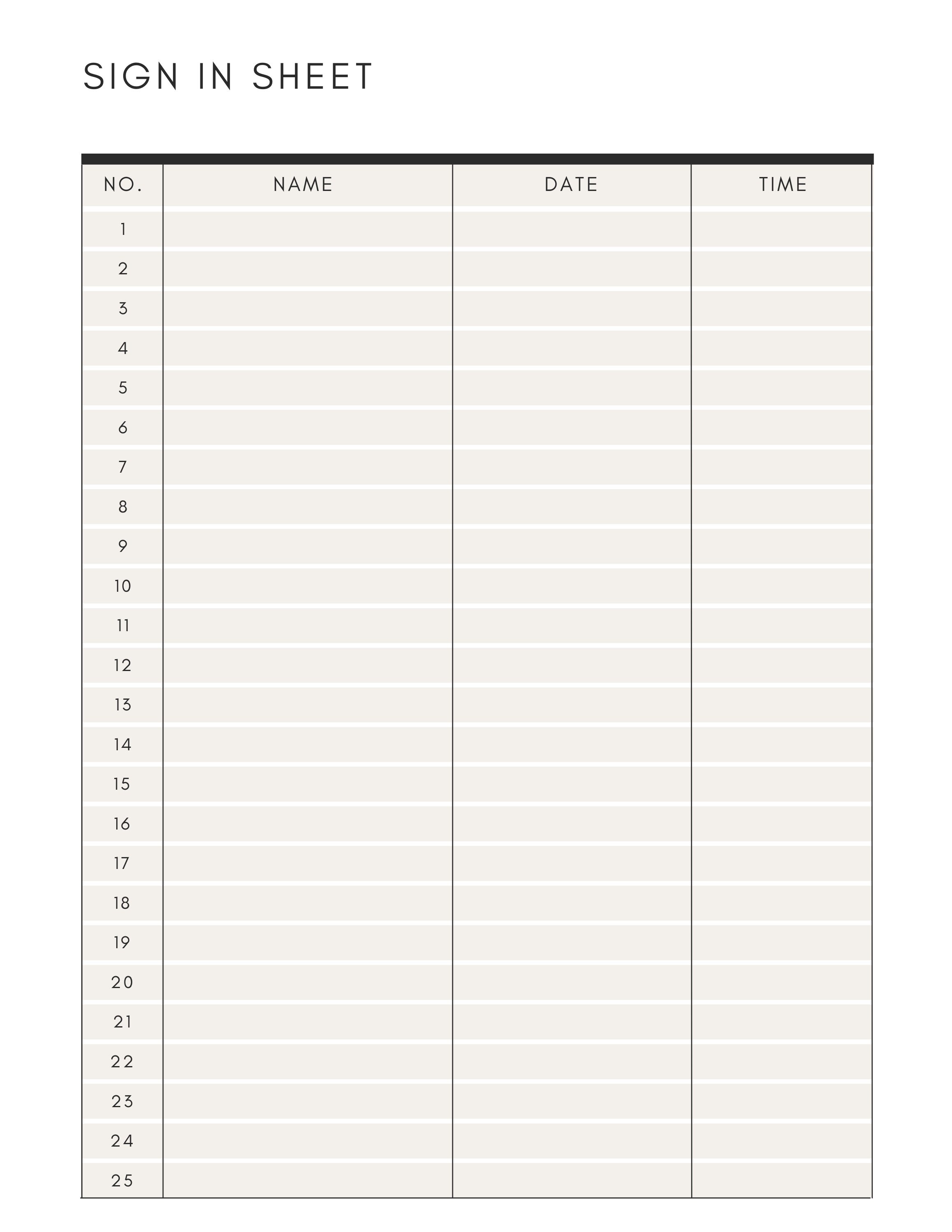 Simple Sign in Sheet - Etsy