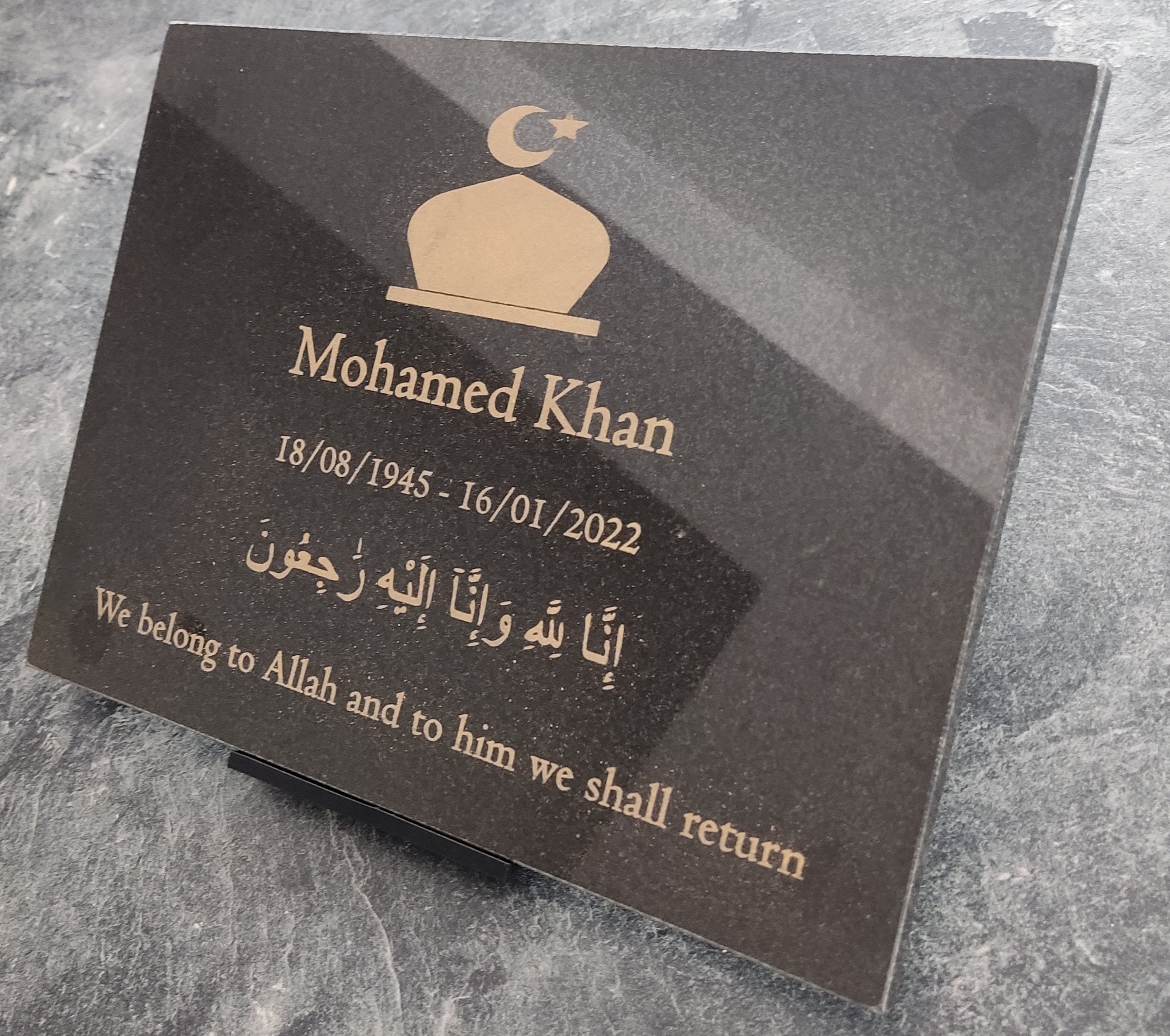 Granite Memorial Plaque, Islam, Muslim, Grave Marker, Crematorium ...