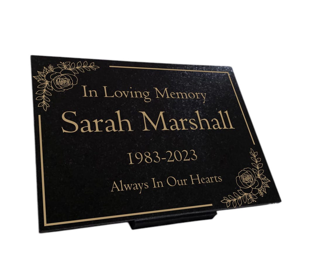 Granite Memorial Plaque, Floral Border, Grave Marker, Crematorium ...