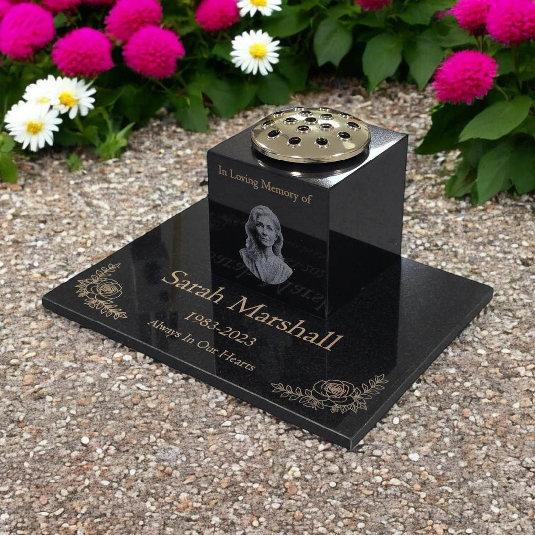 Granite Vase and Tablet Memorial Plaque, Add an Image or Portrait ...