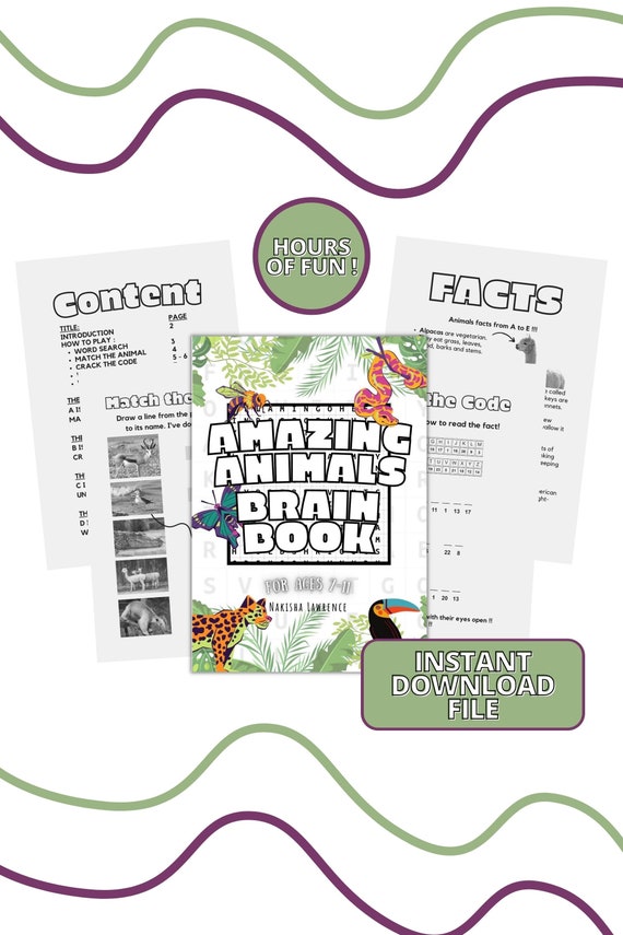 Amazing Animals Brain Book Printable PDF 7-11 Wordsearch - Etsy