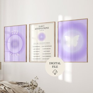 Purple Aura Poster Set of 3 Affirmation Print 777 Angel Number - Etsy