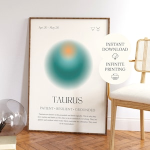 Taurus Zodiac Sign Gift Poster, Gradient Aura Taurus Wall Art, Zodiac ...