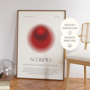 Scorpio Zodiac Sign Gift Poster, Gradient Aura Scorpio Wall Art, Zodiac ...