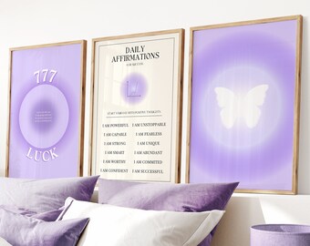 Purple Aura Poster Set of 3 Affirmation Print 777 Angel Number - Etsy