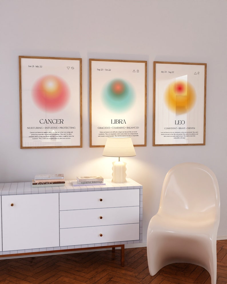 Cancer Zodiac Sign Gift Poster, Gradient Aura Cancer Wall Art, Zodiac ...
