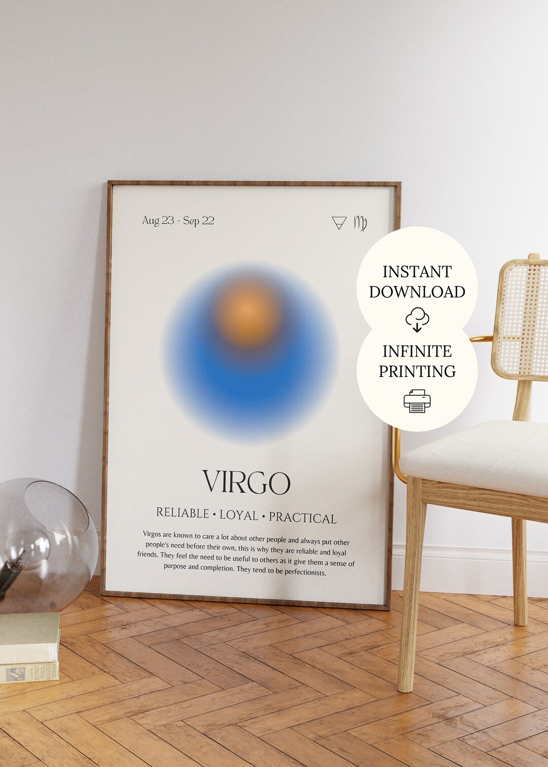 Virgo Zodiac Sign Gift Poster, Gradient Aura Virgo Wall Art, Zodiac ...