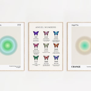 Angel Number Gradient Aura Poster, Numerology Gift, Butterfly Angel ...