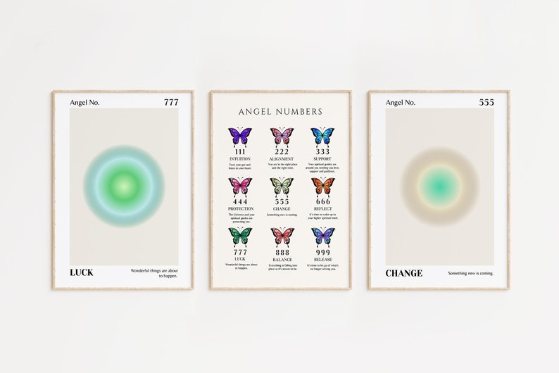 Angel Number Gradient Aura Poster, Numerology Gift, Butterfly Angel ...