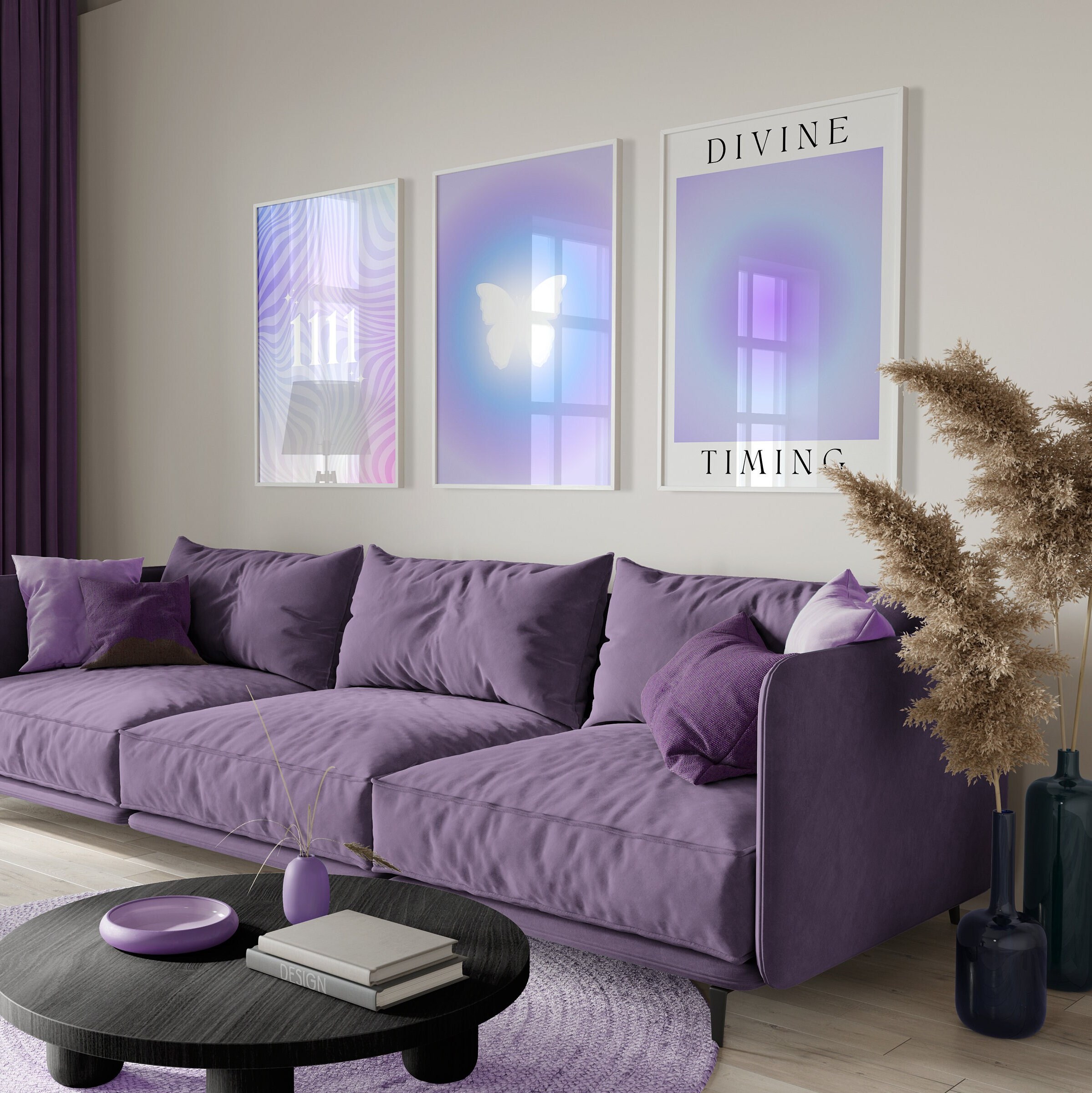 Angel Number 1111 Set of 3 Posters, Purple Gradient Aura Print ...