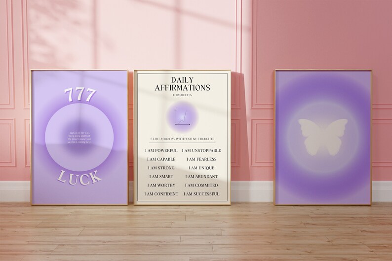 Purple Aura Poster Set of 3 Affirmation Print 777 Angel Number Poster ...