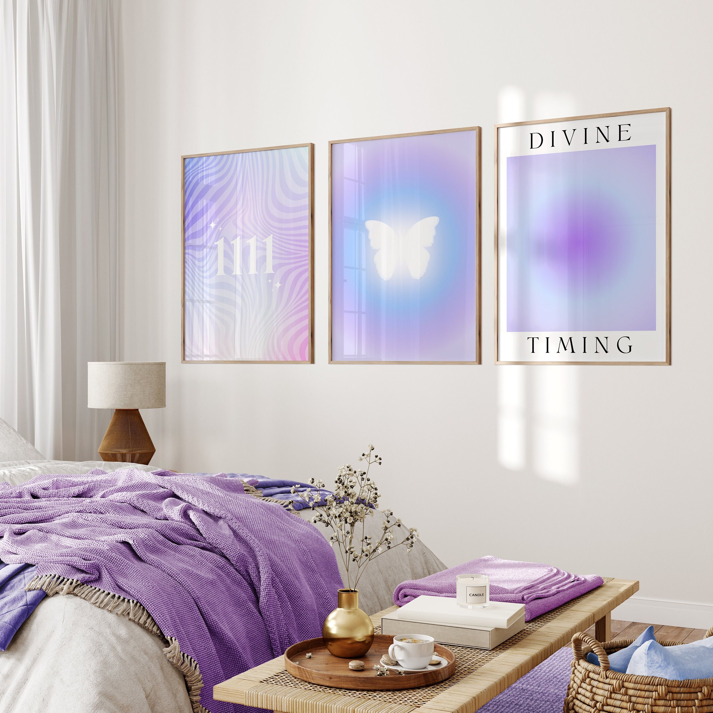 Angel Number 1111 Set of 3 Posters, Purple Gradient Aura Print ...