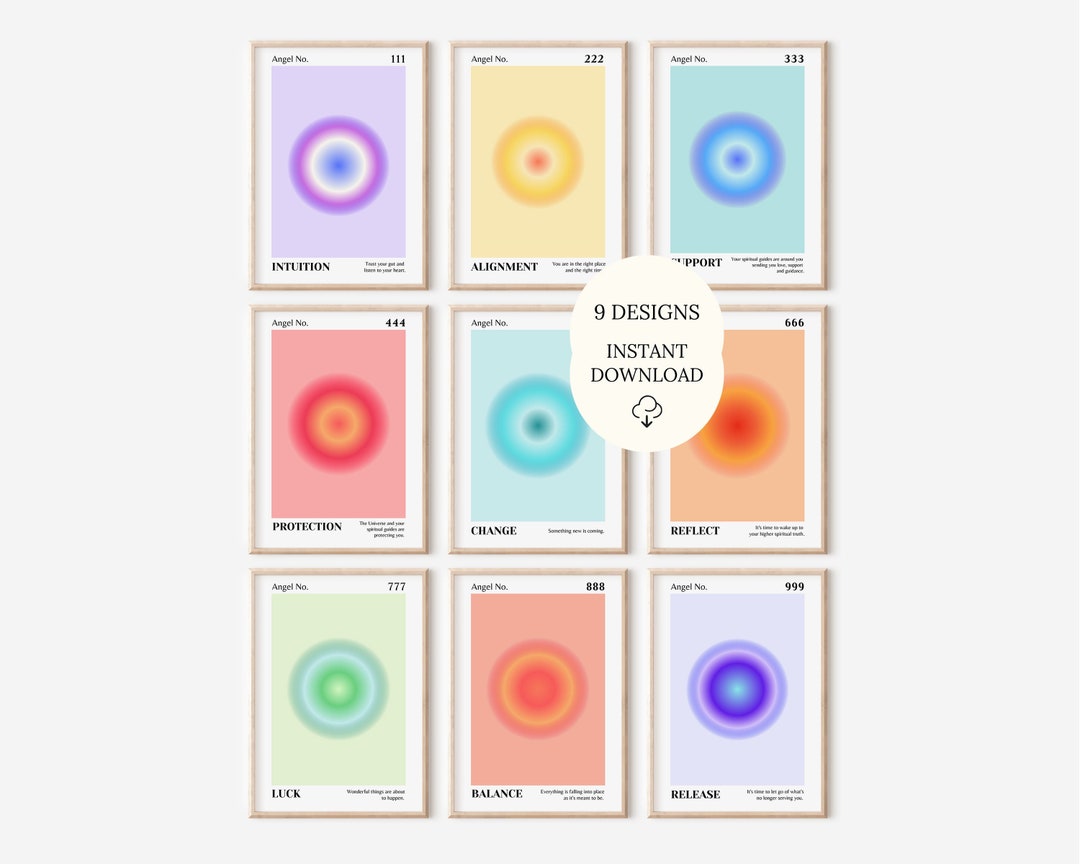 Angel Numbers Gradient Aura Poster Colorful Dorm Decor Aesthetic Wall ...