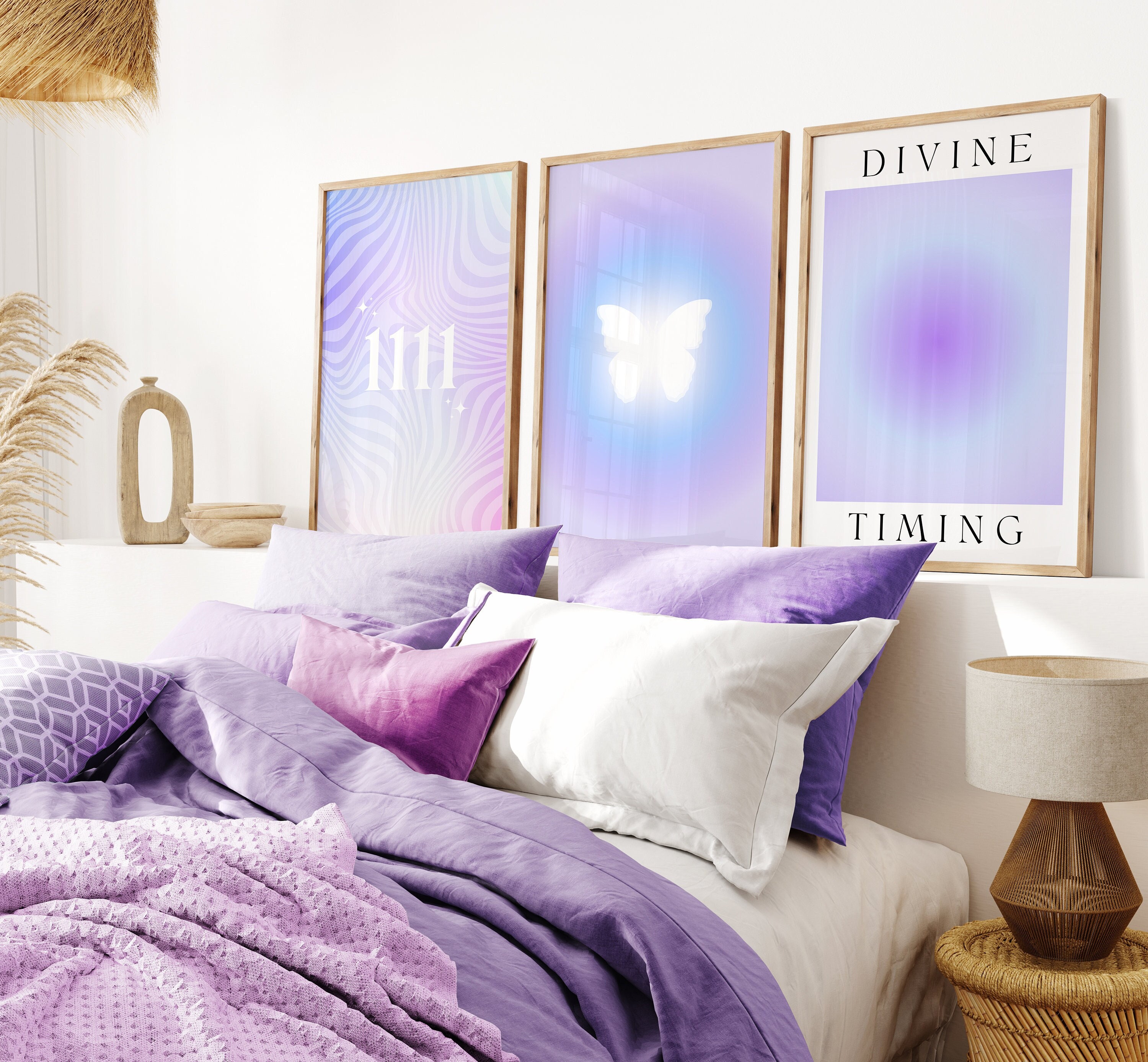 Angel Number 1111 Set of 3 Posters, Purple Gradient Aura Print ...