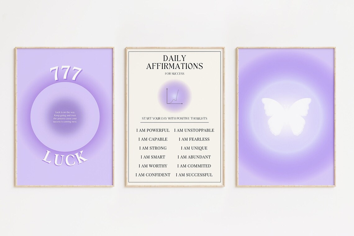 Purple Aura Poster Set of 3 Affirmation Print 777 Angel Number Poster ...