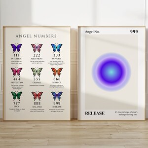 Angel Number Gradient Aura Poster, Numerology Gift, Butterfly Angel ...