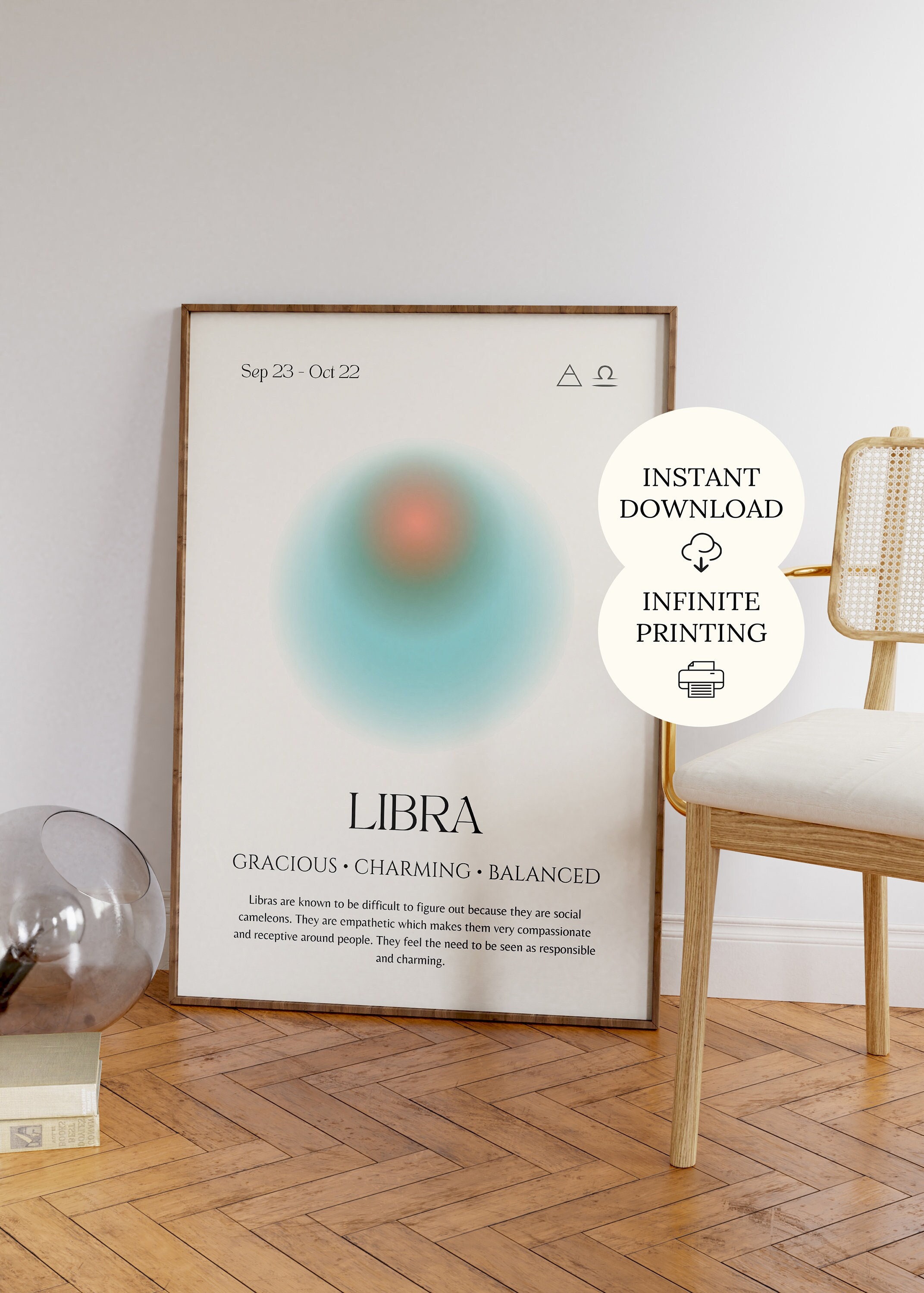 Libra Zodiac Sign Gift Poster, Gradient Aura Libra Wall Art, Libra Gift ...