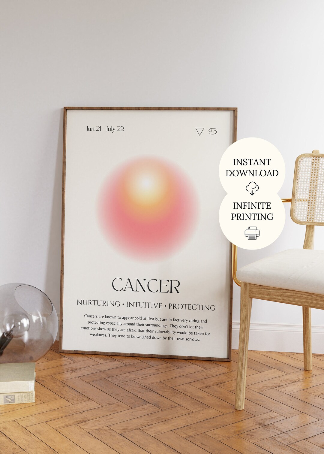 Cancer Zodiac Sign Gift Poster, Gradient Aura Cancer Wall Art, Zodiac ...