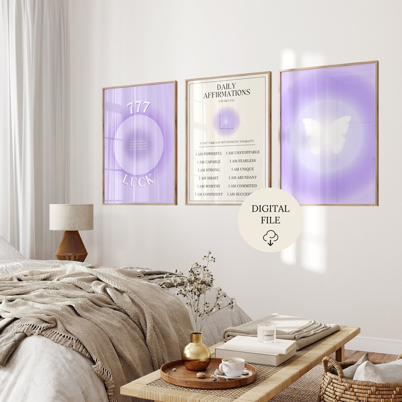 Purple Aura Poster Set of 3 Affirmation Print 777 Angel Number - Etsy