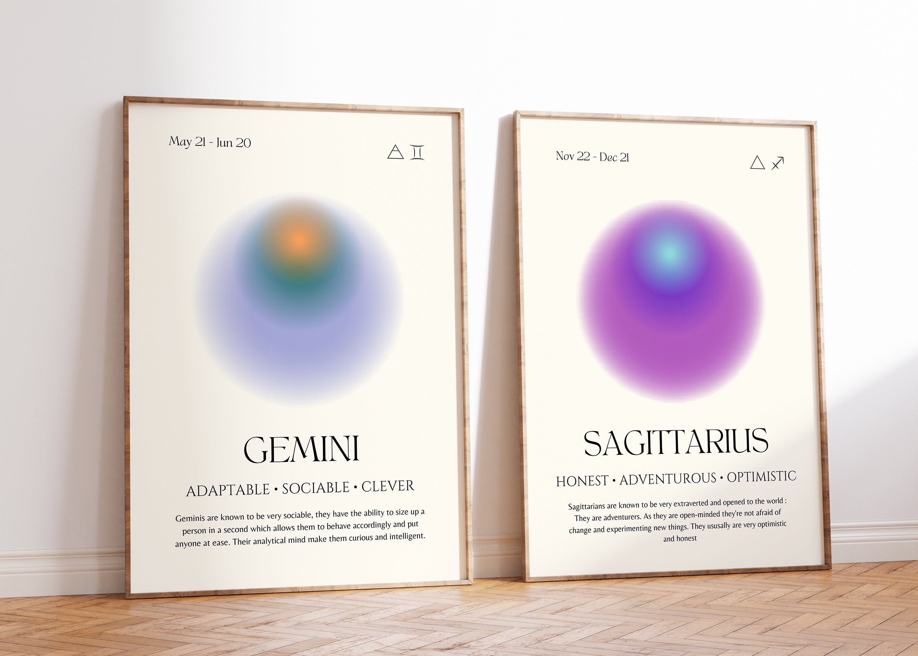 Gemini Zodiac Sign Gift Poster, Gradient Aura Gemini Wall Art, Zodiac ...