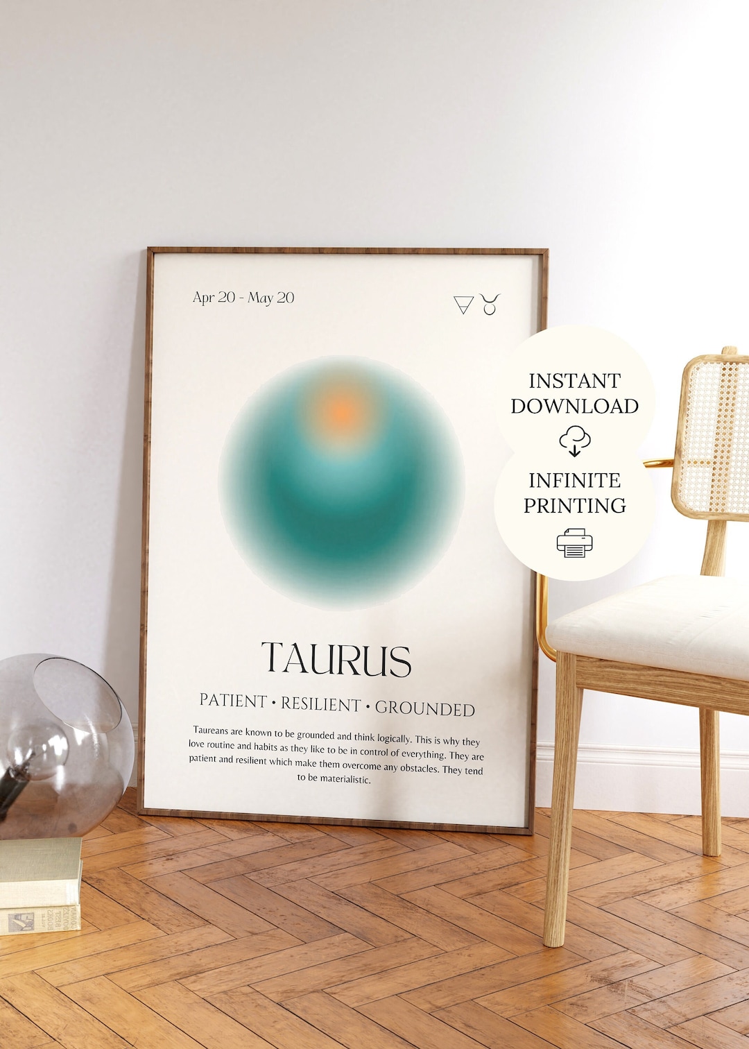 Taurus Zodiac Sign Gift Poster, Gradient Aura Taurus Wall Art, Zodiac ...