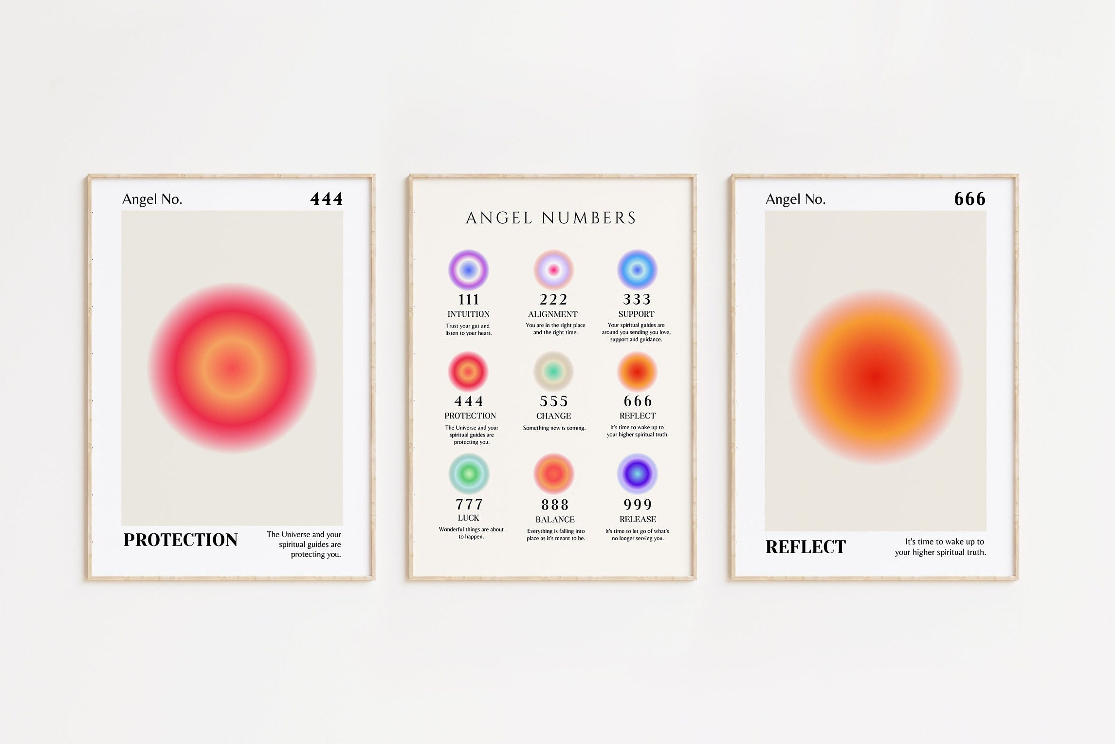 Gradient Aura Angel Numbers Set of 3 Posters, 444 Positive Aura Print ...