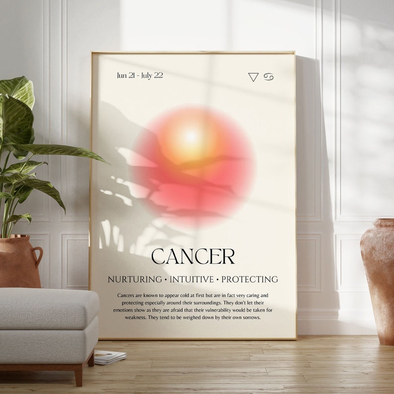 Cancer Zodiac Sign Gift Poster, Gradient Aura Cancer Wall Art, Zodiac ...