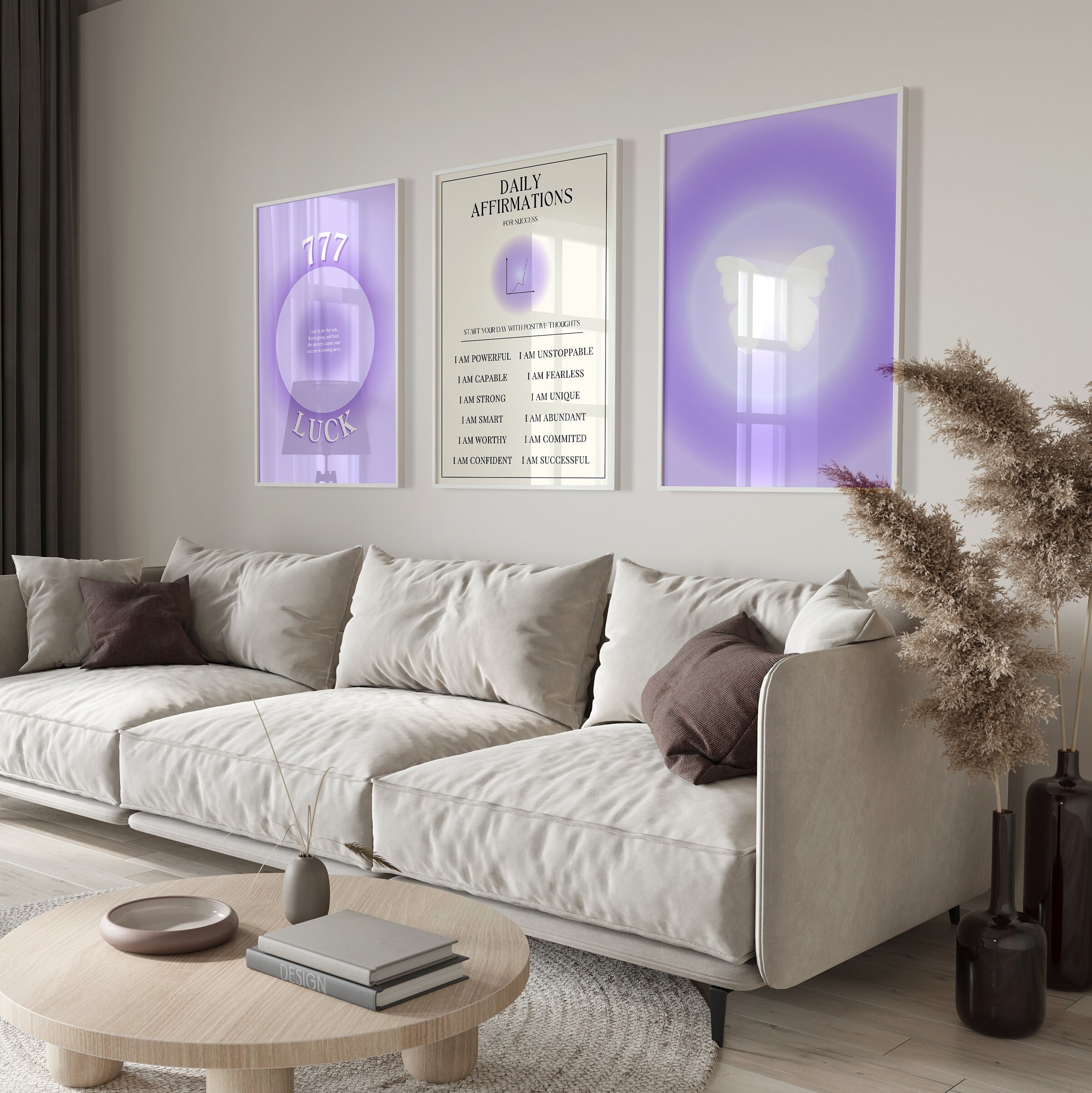 Purple Aura Poster Set of 3 Affirmation Print 777 Angel Number - Etsy