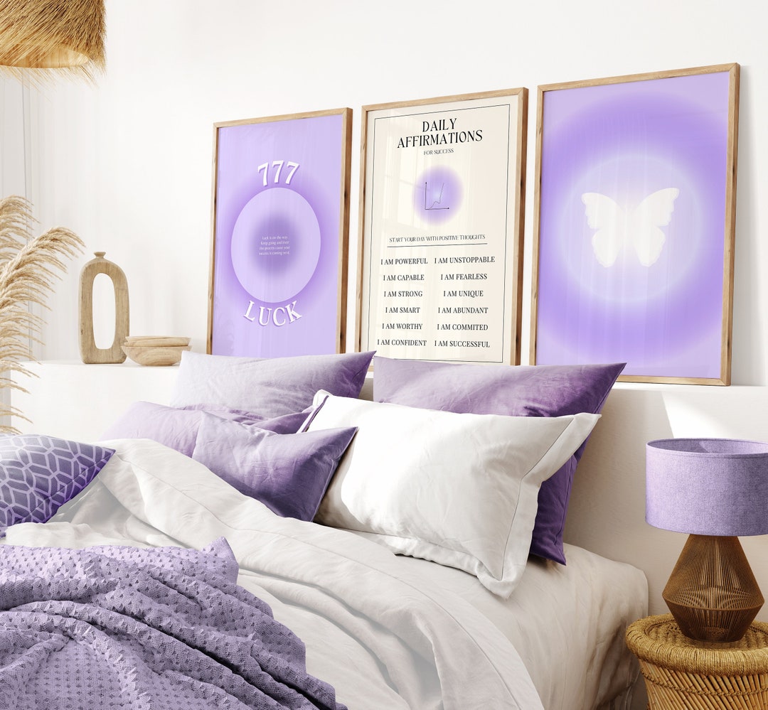 777 Angel Numbers Posters Set of 3 Purple Positive Retro Grainy ...