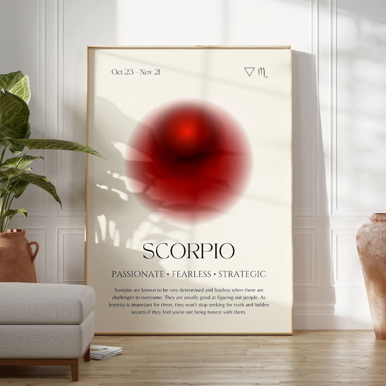 Scorpio Zodiac Sign Gift Poster, Gradient Aura Scorpio Wall Art, Zodiac ...