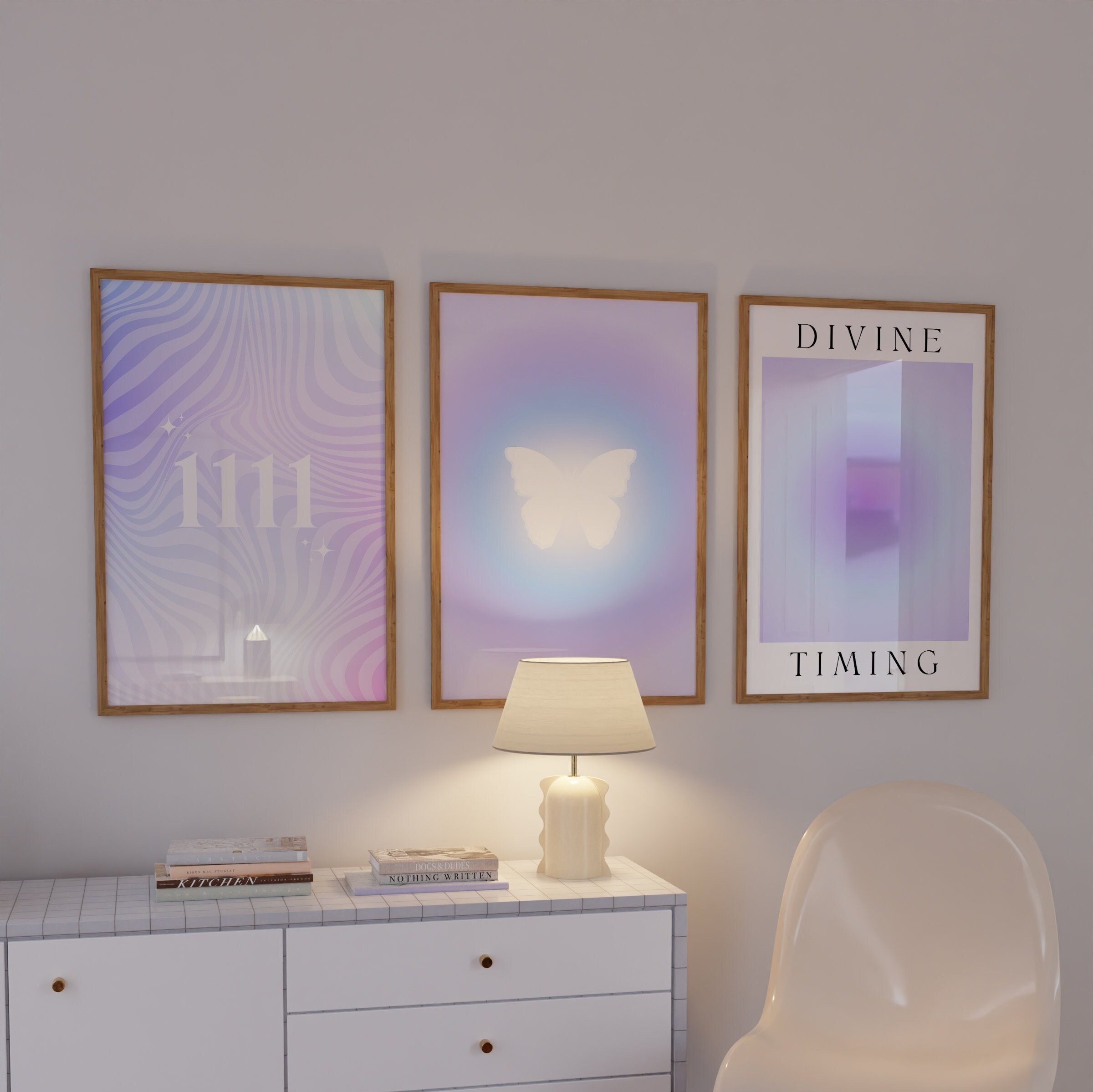 Angel Number 1111 Set of 3 Posters, Purple Gradient Aura Print ...