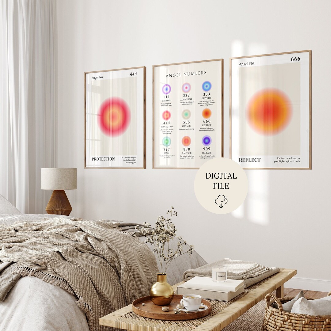 Gradient Aura Angel Numbers Set of 3 Posters, 444 Positive Aura Print ...