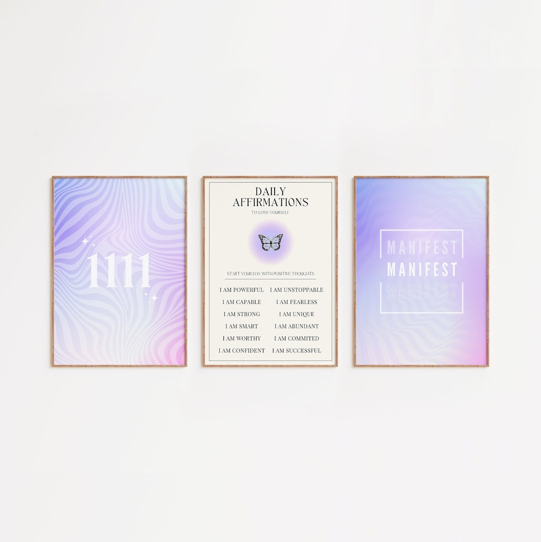 Purple Aura Set of 3 Posters, Affirmation Gradient Print, 1111 Angel ...