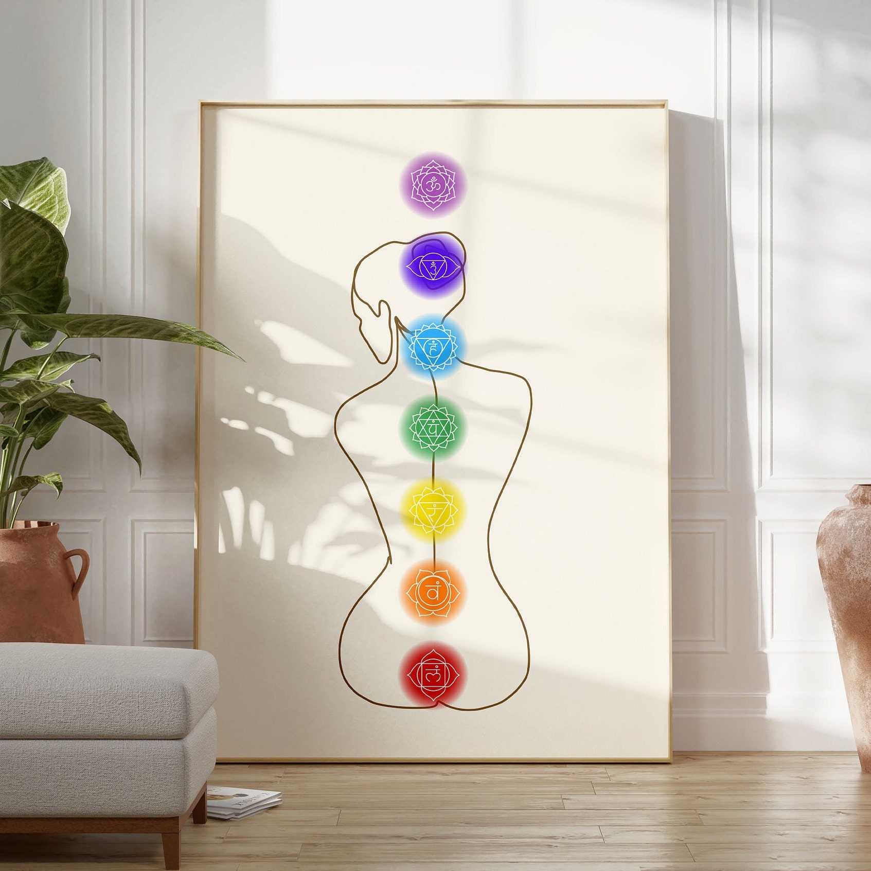 Colorful Gradient Aura Chakras Silhouette Digital Print, Spiritual ...