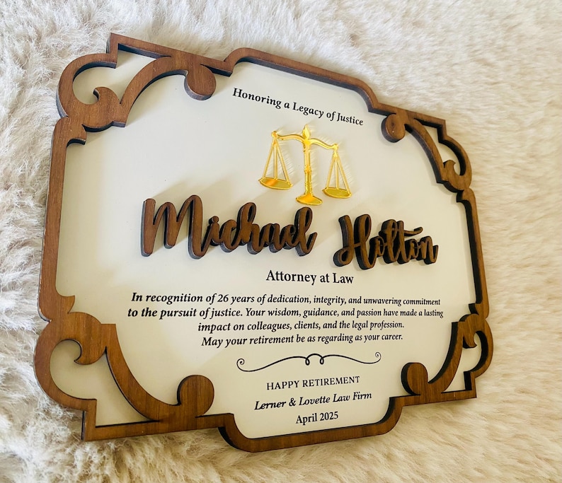 Lawyer Retirement Plaque: Scales of Justice, Attorney Gift - Etsy