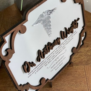Personalized Medical Retirement Plaque: Walnut & Acrylic Caduceus Gift ...