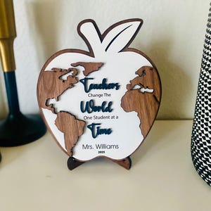 Personalized Teacher Apple Desk Sign: Layered Acrylic & Wood - Etsy