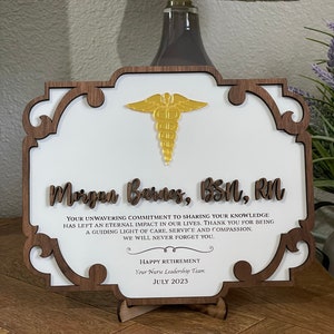 Personalized Medical Retirement Plaque: Walnut & Acrylic Caduceus Gift ...