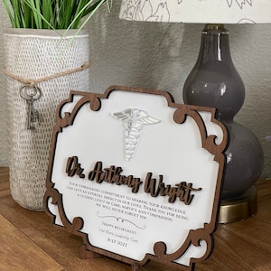 Personalized Medical Retirement Plaque: Walnut & Acrylic Caduceus Gift ...