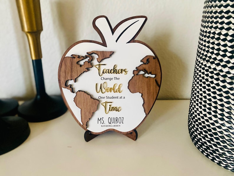 Personalized Teacher Apple Desk Sign: Layered Acrylic & Wood - Etsy