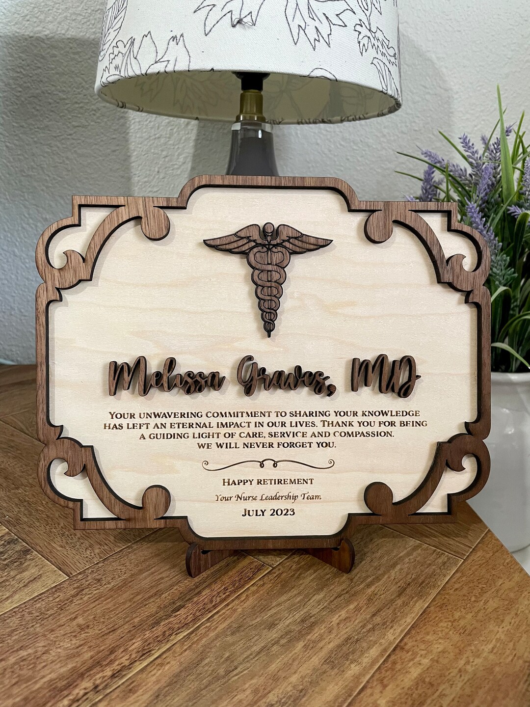 Personalized Medical Retirement Plaque: Walnut & Acrylic Caduceus Gift ...