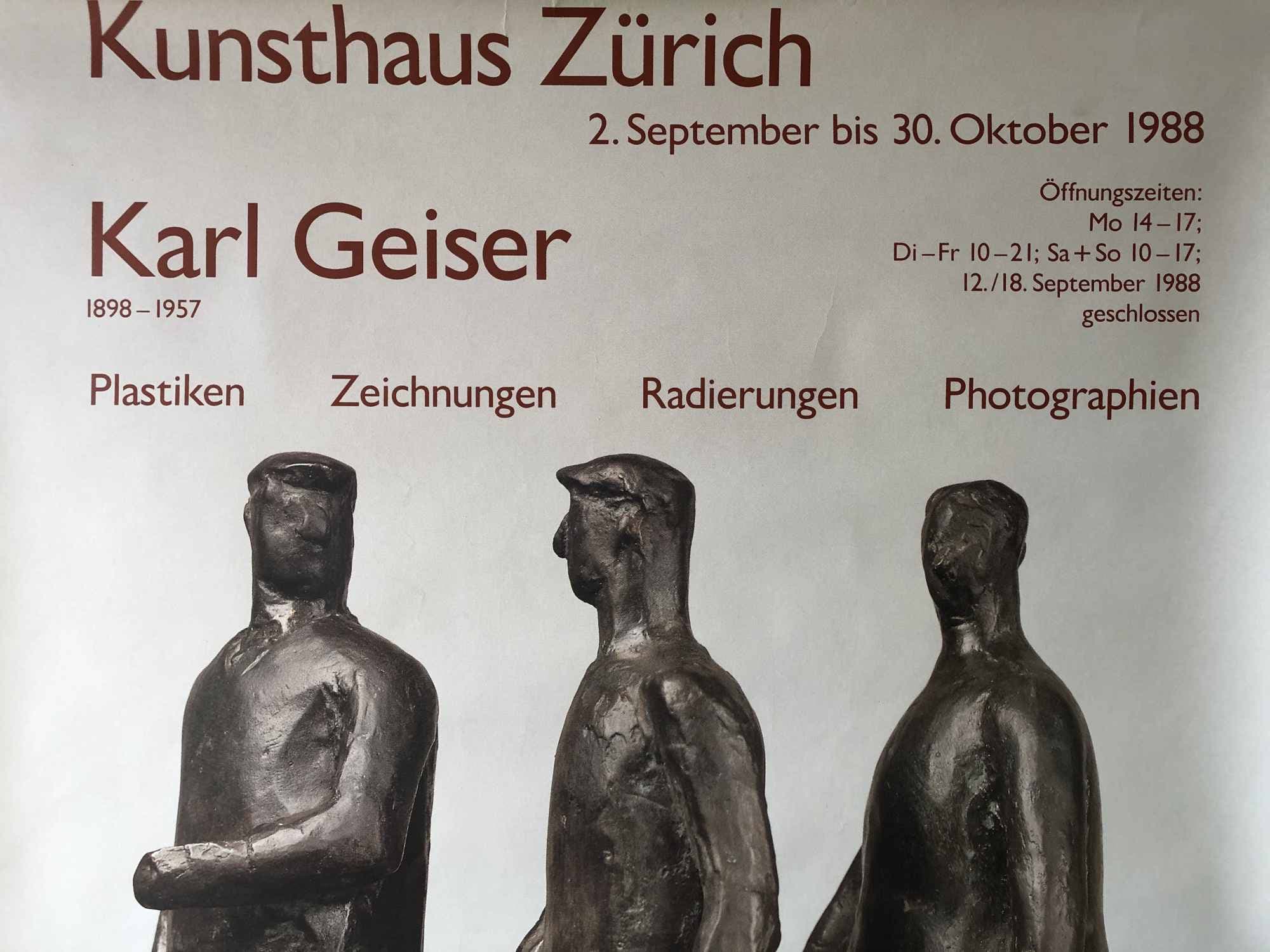 Großes Original Poster, Karl Geiser, Kunsthaus Zürich, 1988, Plastiken ...