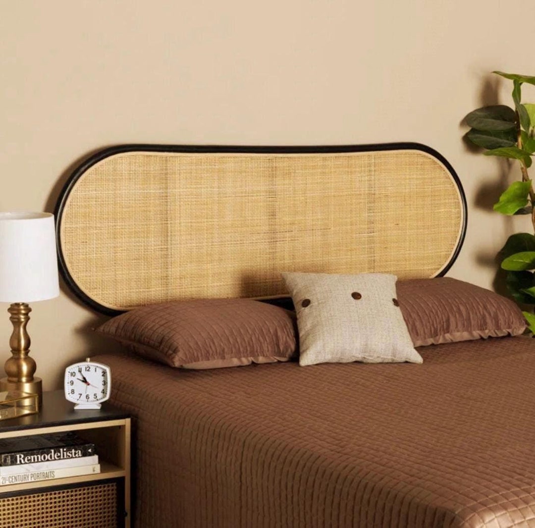 Rattan Weave Headboard - Handmade Wicker Bedhead With Black Frame - Etsy