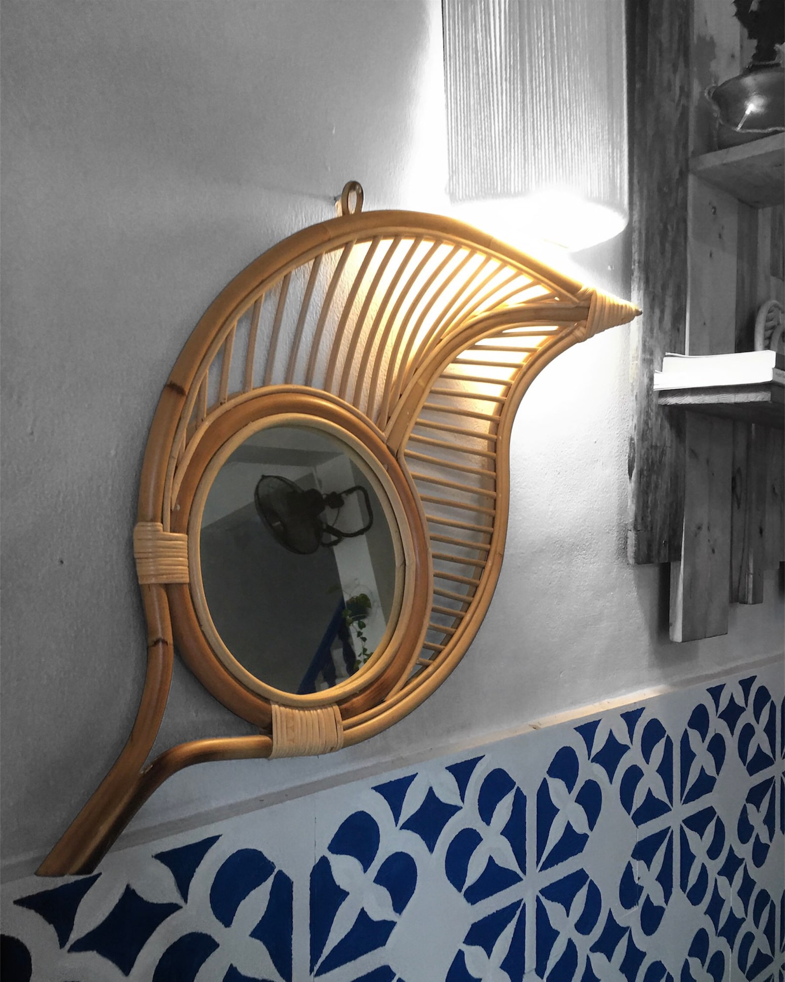 Rattan Wall Decor, Leaf Shape Mirror, Leaf Shape Rattan Mirror, Rattan ...