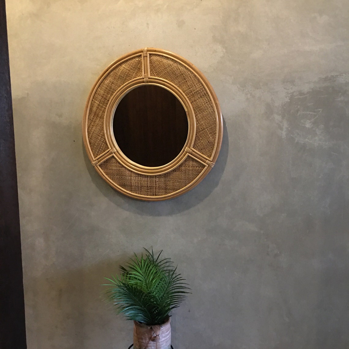 Rattan Round Mirror Rattan Circle Mirror Cane Square Webbing - Etsy