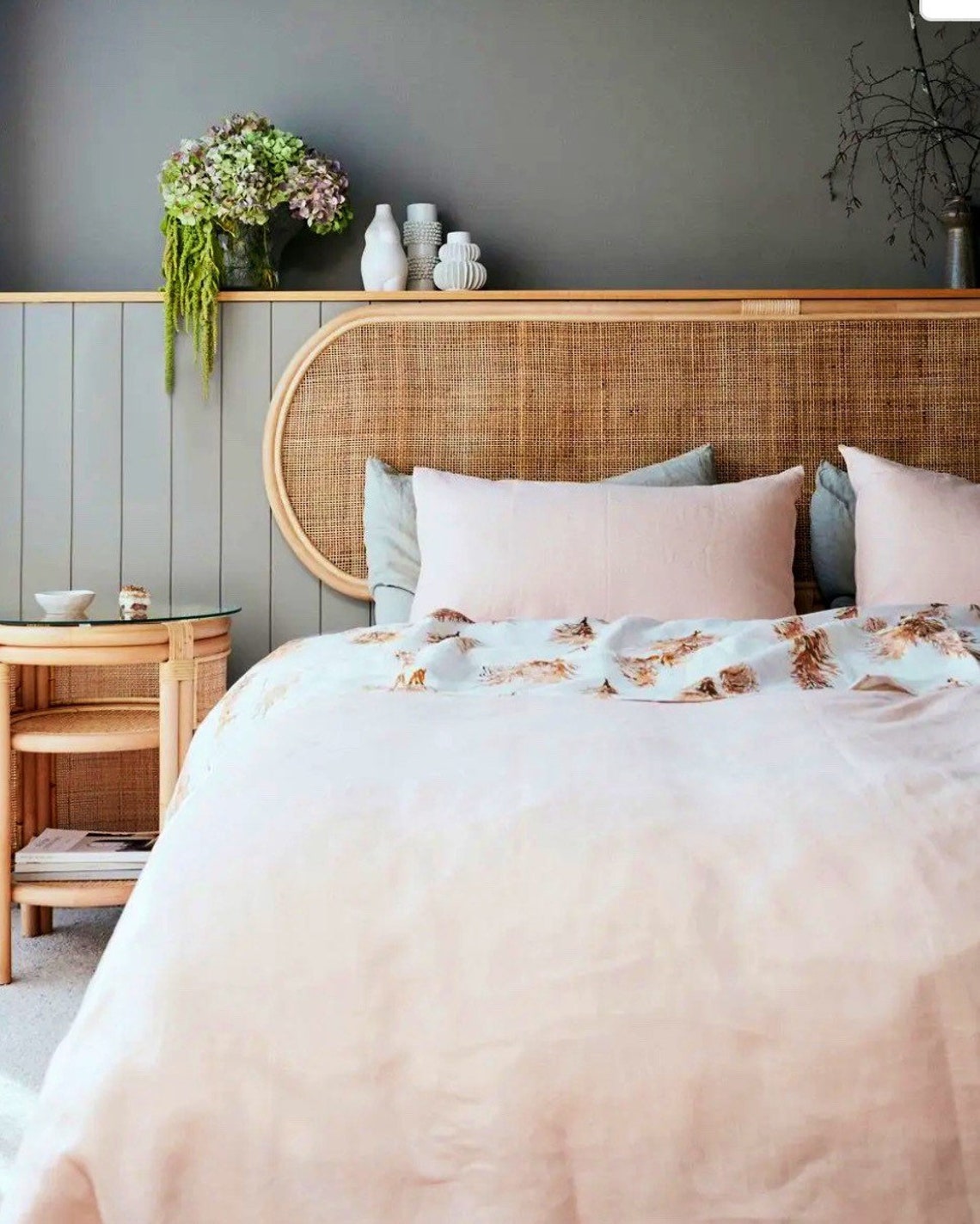 Square Cane Webbing Bedhead - Natural Rattan Handmade Headboard - Wall ...