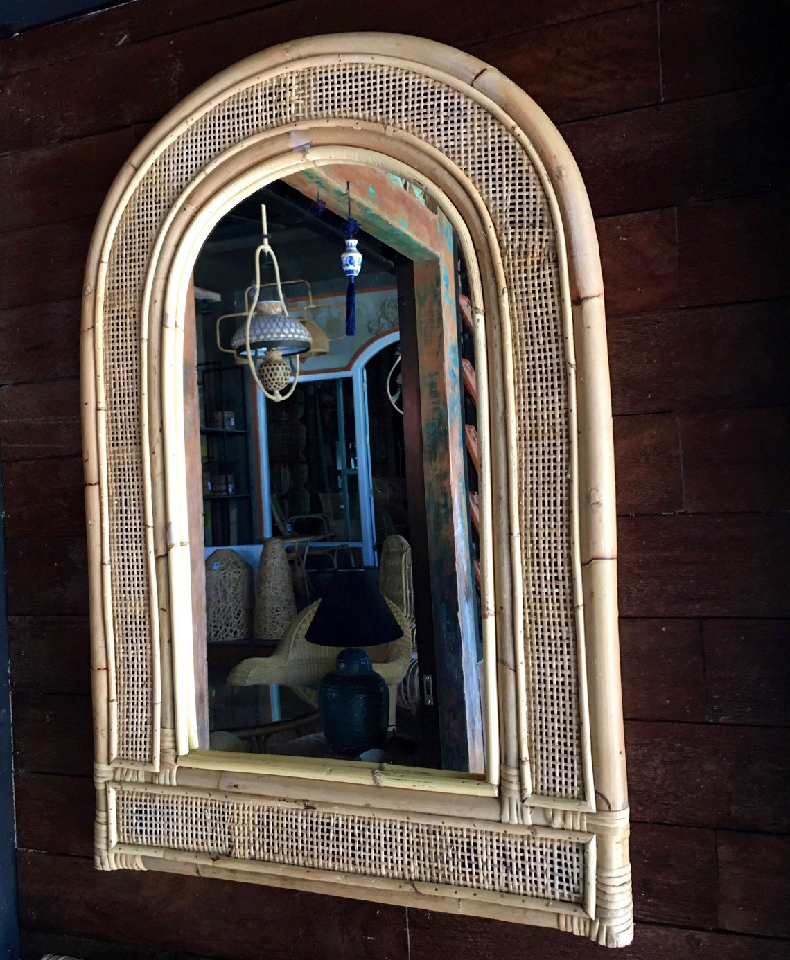 Rattan Large Mirror Handwoven Vintage Style Natural Design | Etsy UK