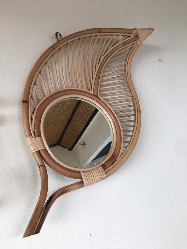 Rattan Wall Decor, Leaf Shape Mirror, Leaf Shape Rattan Mirror, Rattan ...